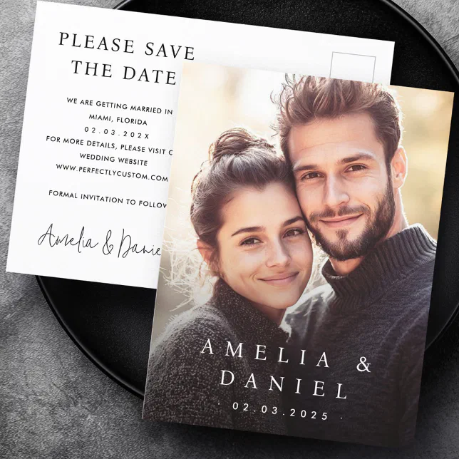 Wedding save the date custom photo postcard | Zazzle