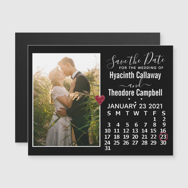 Wedding Save the Date January 2021 Calendar Photo Magnetic Invitation ...