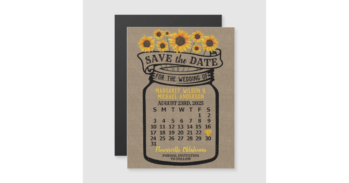 Wedding Save the Date Mason Jar August 2025 Magnetic Invitation | Zazzle