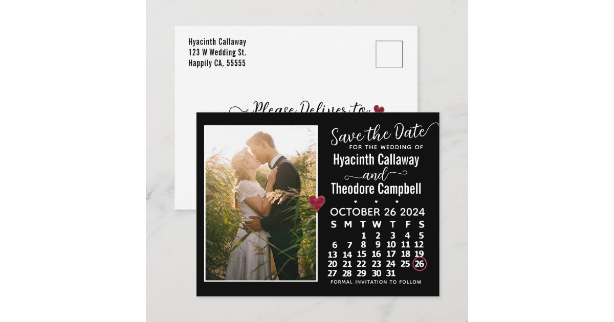 Wedding Save the Date October 2024 Calendar Photo Invitation Postcard ...