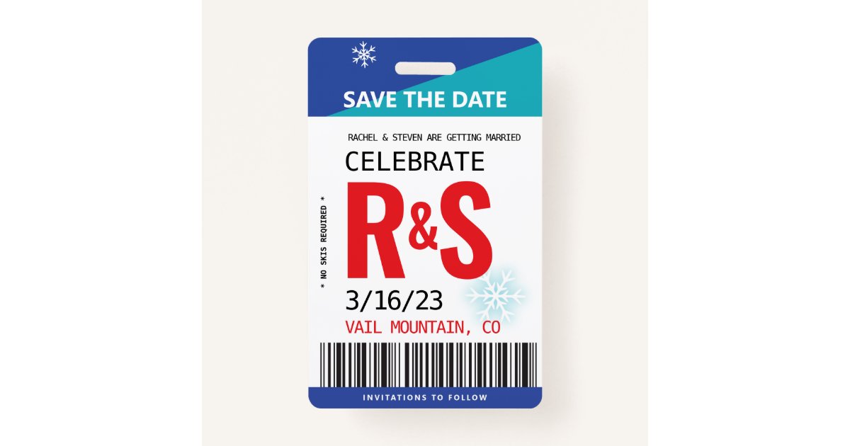 Wedding Save the Date Original Ski Lift Ticket Badge | Zazzle