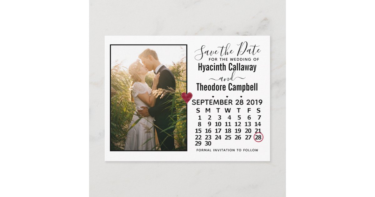 Wedding Save the Date September 2019 Calendar Invitation Postcard | Zazzle