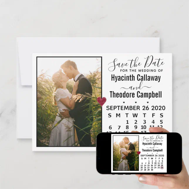 Wedding Save the Date September 2020 Calendar | Zazzle