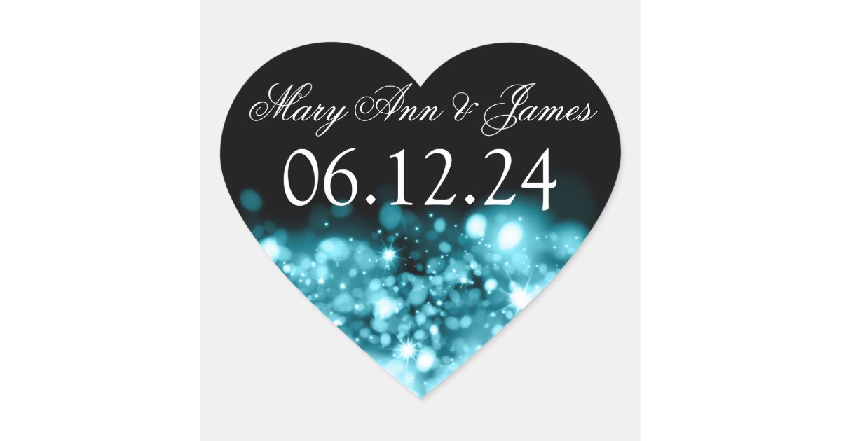 Wedding Save The Date Sparkling Lights Turquoise Heart Sticker | Zazzle