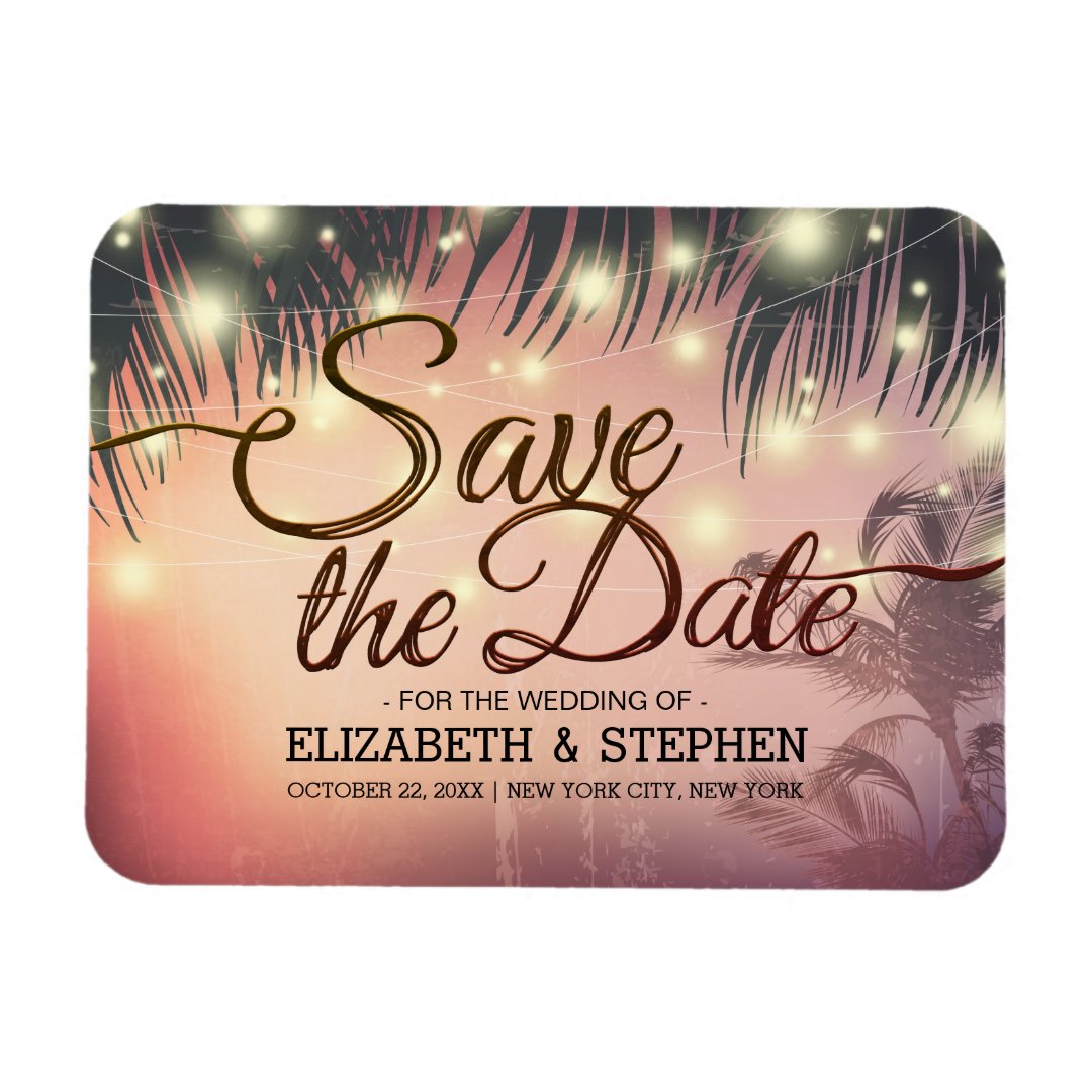 Wedding Save The Date Summer Beach Palm Tree Light Magnet | Zazzle
