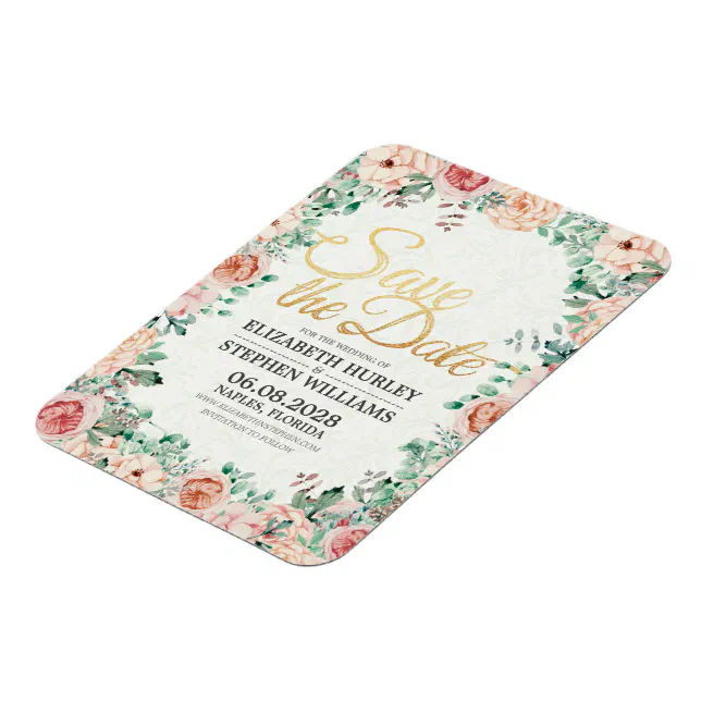 Wedding Save The Date Watercolor Floral Script Magnet | Zazzle