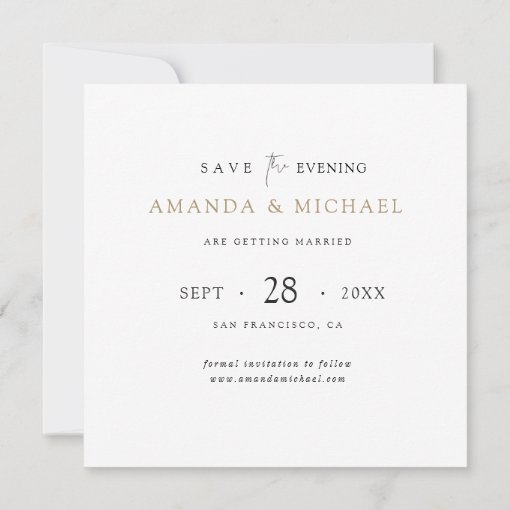 Wedding Save the Evening Card with Gold Typography | Zazzle