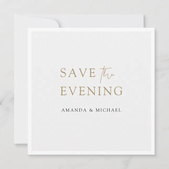 Wedding Save the Evening Card with Gold Typography | Zazzle