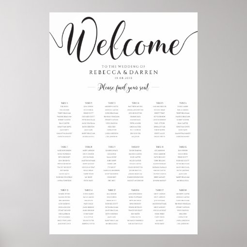 Wedding Seating Chart 18 Tables | Zazzle