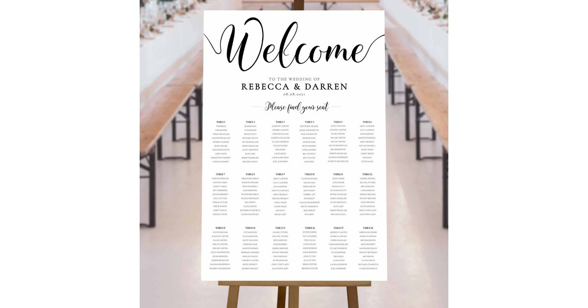 Wedding Seating Chart 18 Tables | Zazzle