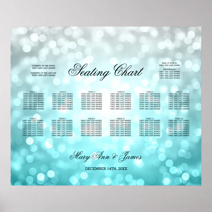 Wedding Seating Chart Beach Ombre Glitter Lights | Zazzle