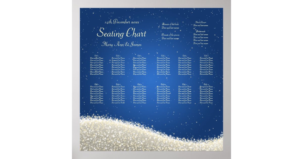 Wedding Seating Chart Dazzling Sparkles Blue | Zazzle
