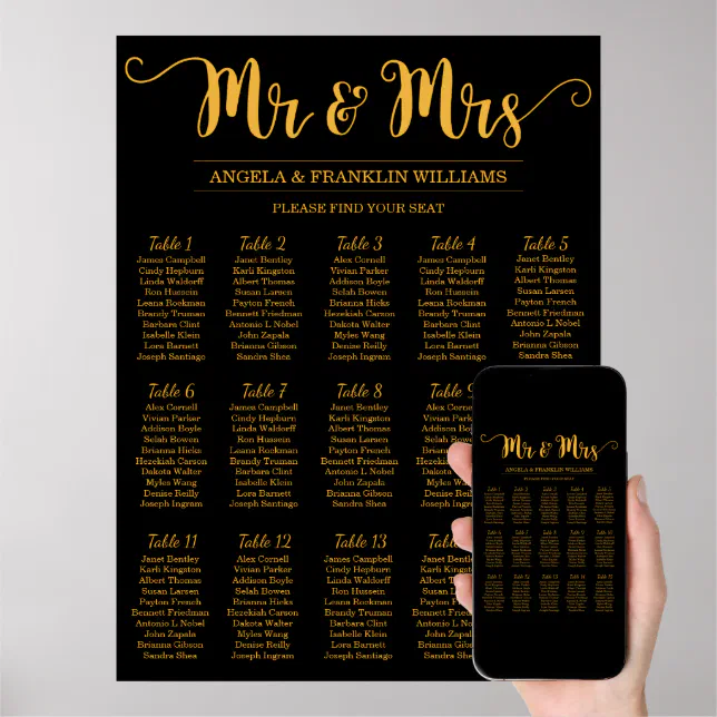 Wedding Seating Chart, Editable Background Color Poster | Zazzle
