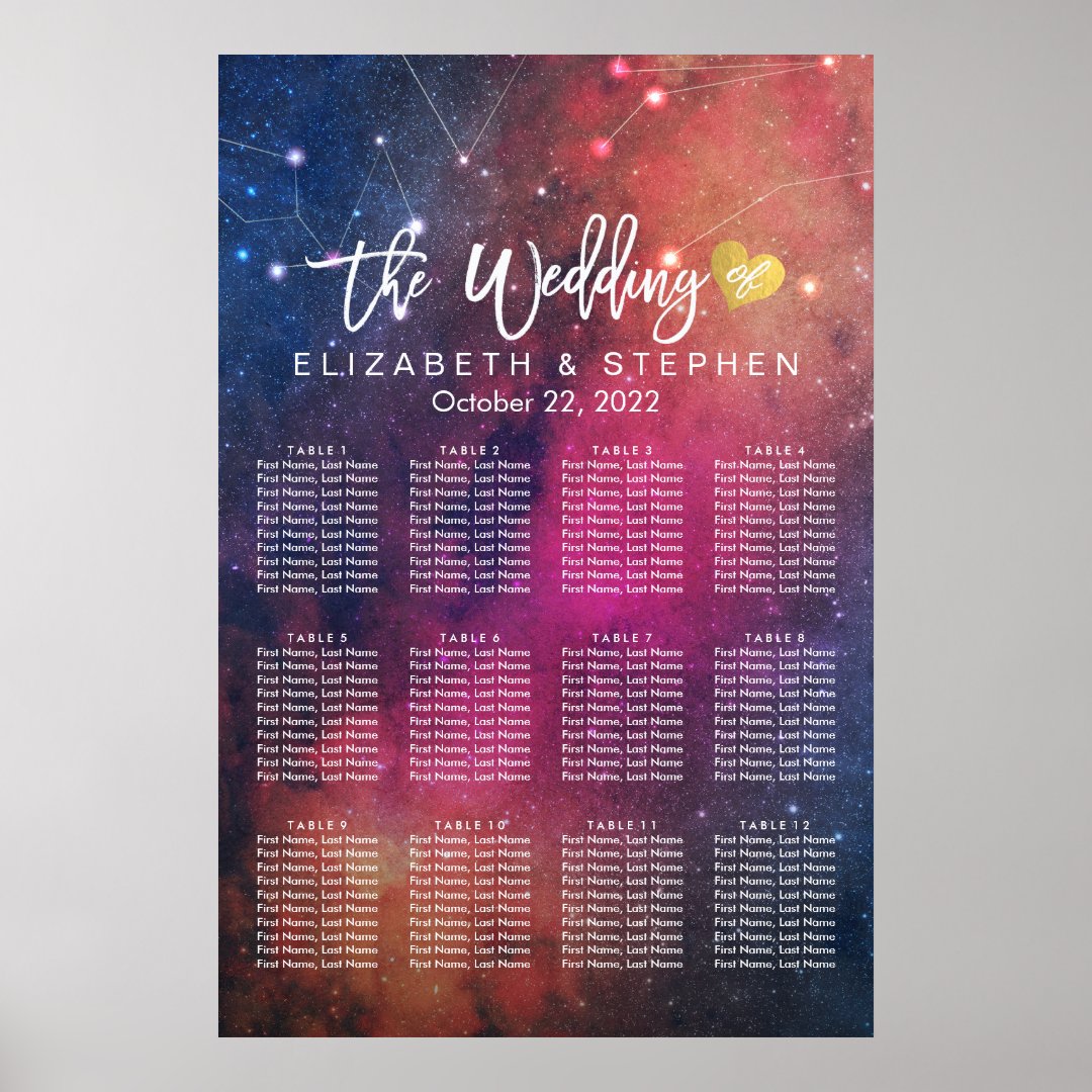 Wedding Seating Chart Galaxy Nebula Constellations | Zazzle