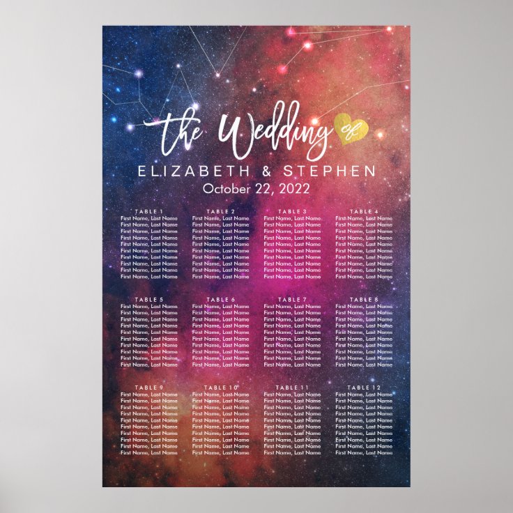 Wedding Seating Chart Galaxy Nebula Constellations | Zazzle