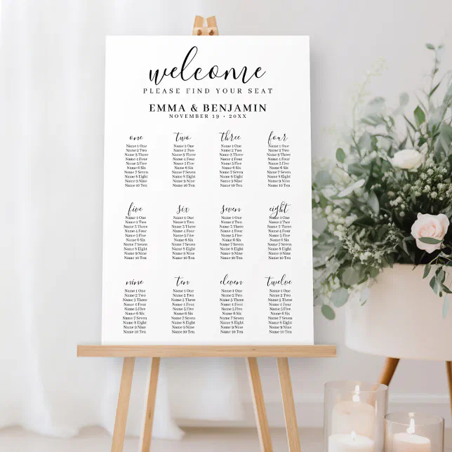 Wedding Seating Chart - Minimal Script 12 table - Foam Board | Zazzle