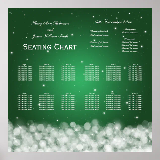 Wedding Seating Chart Party Sparkle Emerald | Zazzle