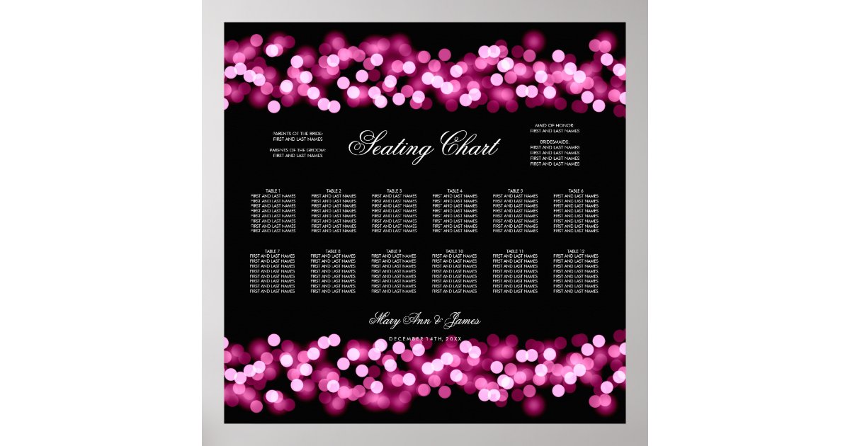 Wedding Seating Chart Pink Hollywood Glam | Zazzle