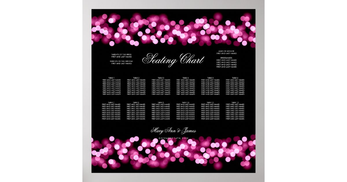 Wedding Seating Chart Pink Hollywood Glam | Zazzle