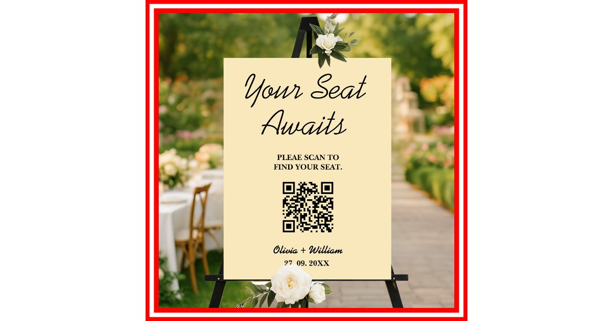 Wedding Seating Chart QR Code Butter Yellow Sign | Zazzle