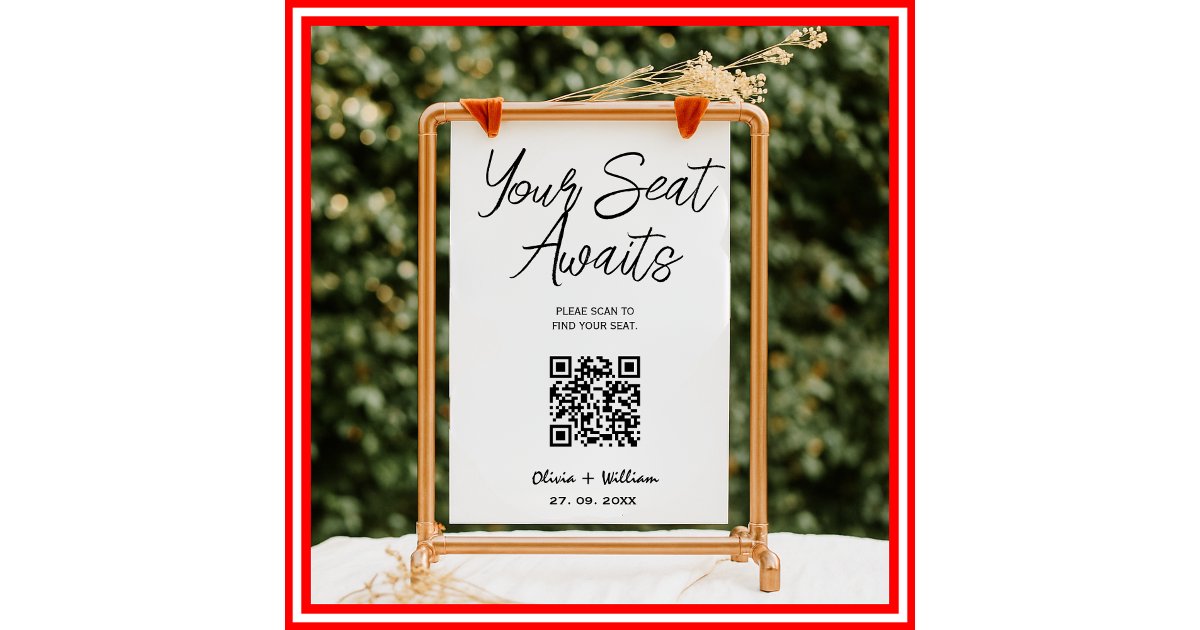 Wedding Seating Chart QR Code Elegant Script | Zazzle