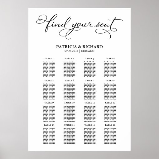 Wedding Seating Chart Sign Elegant Script | Zazzle