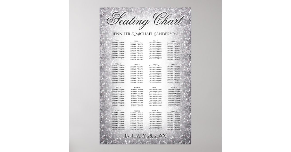 Wedding Seating Chart Silver Glitter | Zazzle