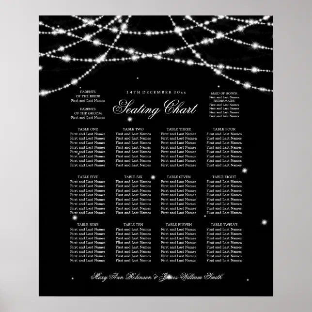 Wedding Seating Chart Sparkling String Black | Zazzle