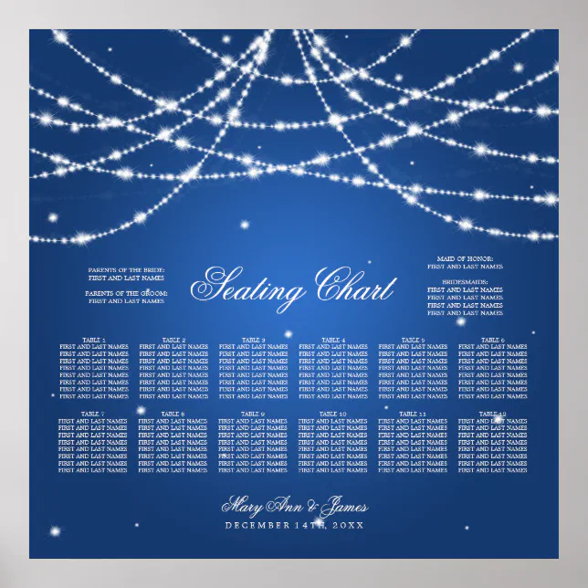 Wedding Seating Chart Sparkling String Blue | Zazzle