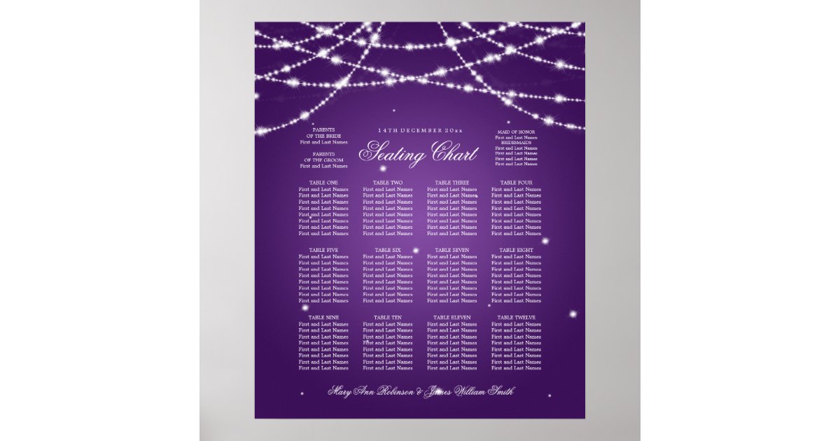 Wedding Seating Chart Sparkling String Purple | Zazzle