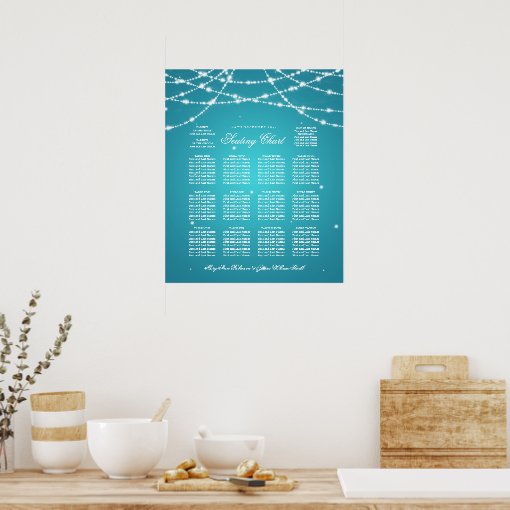 Wedding Seating Chart Sparkling String Turquoise | Zazzle
