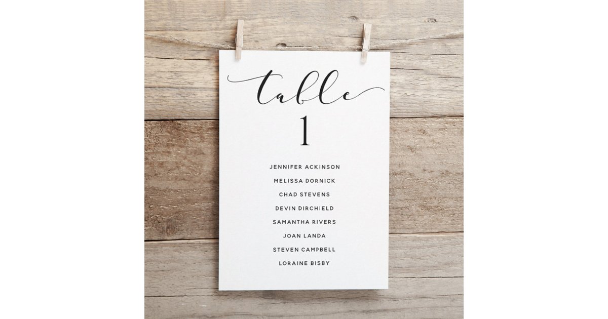 Wedding Seating Chart Table List Card Elegant | Zazzle