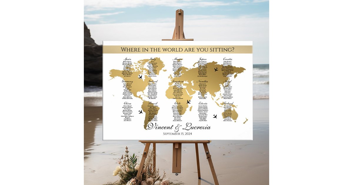 Wedding seating chart travel theme world map | Zazzle