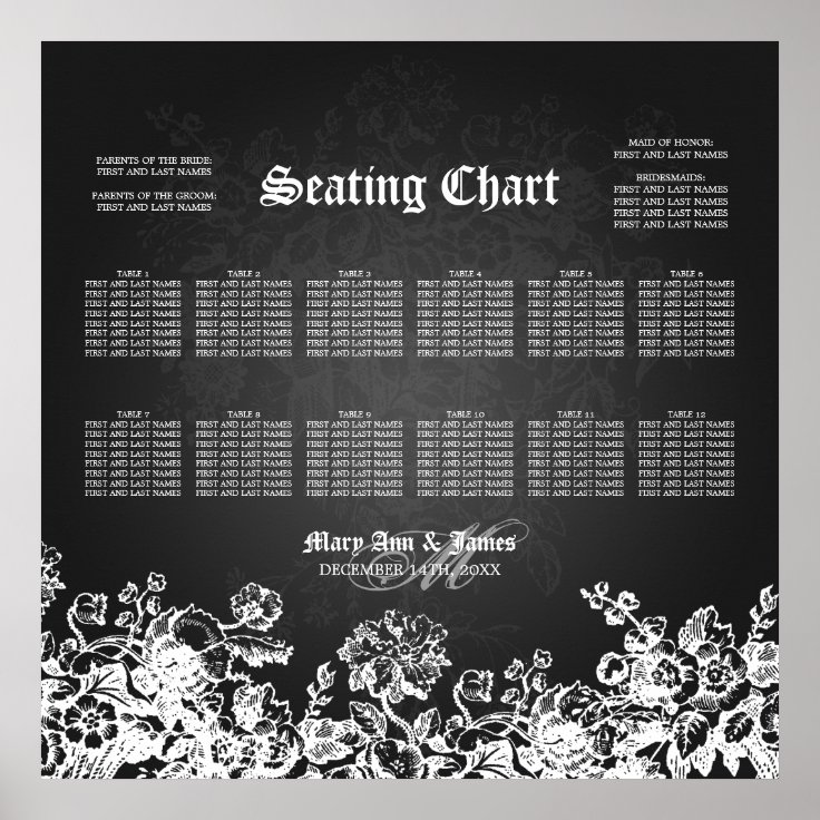 Wedding Seating Chart Victorian Flourish Black | Zazzle