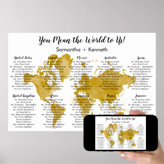 Wedding Seating Chart with World Map | Zazzle