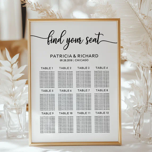 Wedding Seating Plan Board Elegant Calligraphy Poster | Zazzle