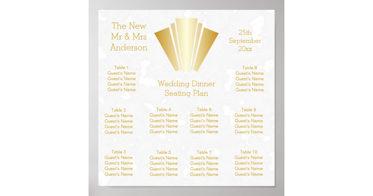 Wedding Seating Plan Gold Art Deco Design Poster | Zazzle