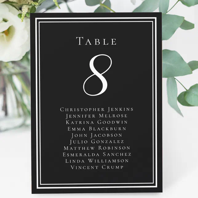 Wedding Seating Table Number Guest Names Black | Zazzle