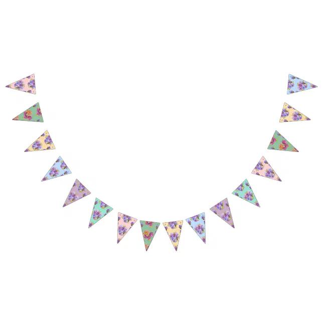 Wedding Shabby Pastel Flowers Floral Party Bunting Bunting Flags | Zazzle