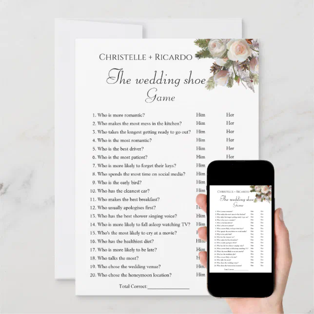 Wedding shoe game bachelorette party game Card | Zazzle