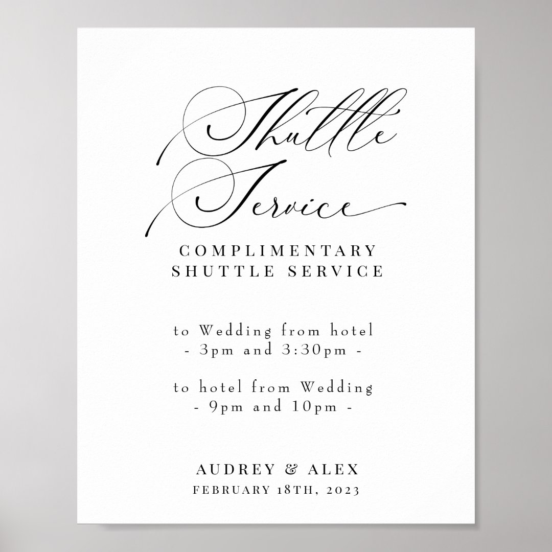 Wedding Shuttle Service Sign Modern Elegant | Zazzle