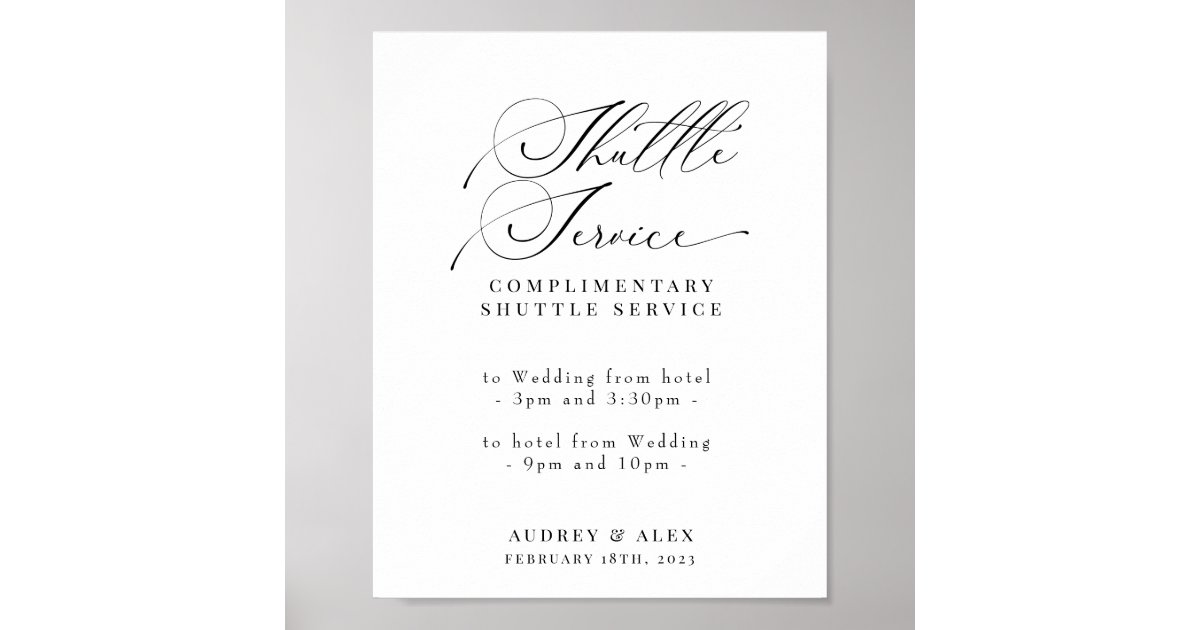 Wedding Shuttle Service Sign Modern Elegant Zazzle Wedding Shuttle Service Sign Modern Elegant Zazzle