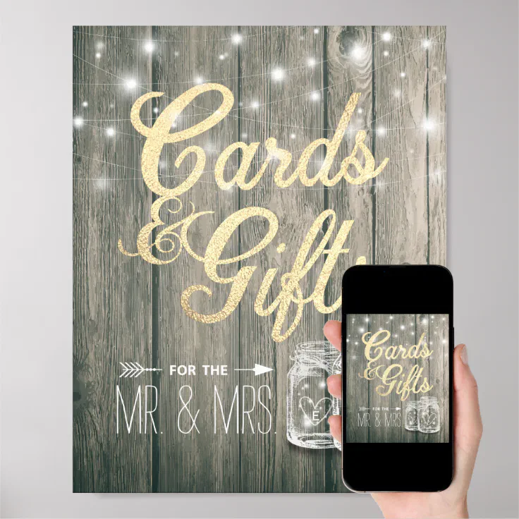 Wedding Sign Cards & Gifts Rustic Wood Mason Jars | Zazzle