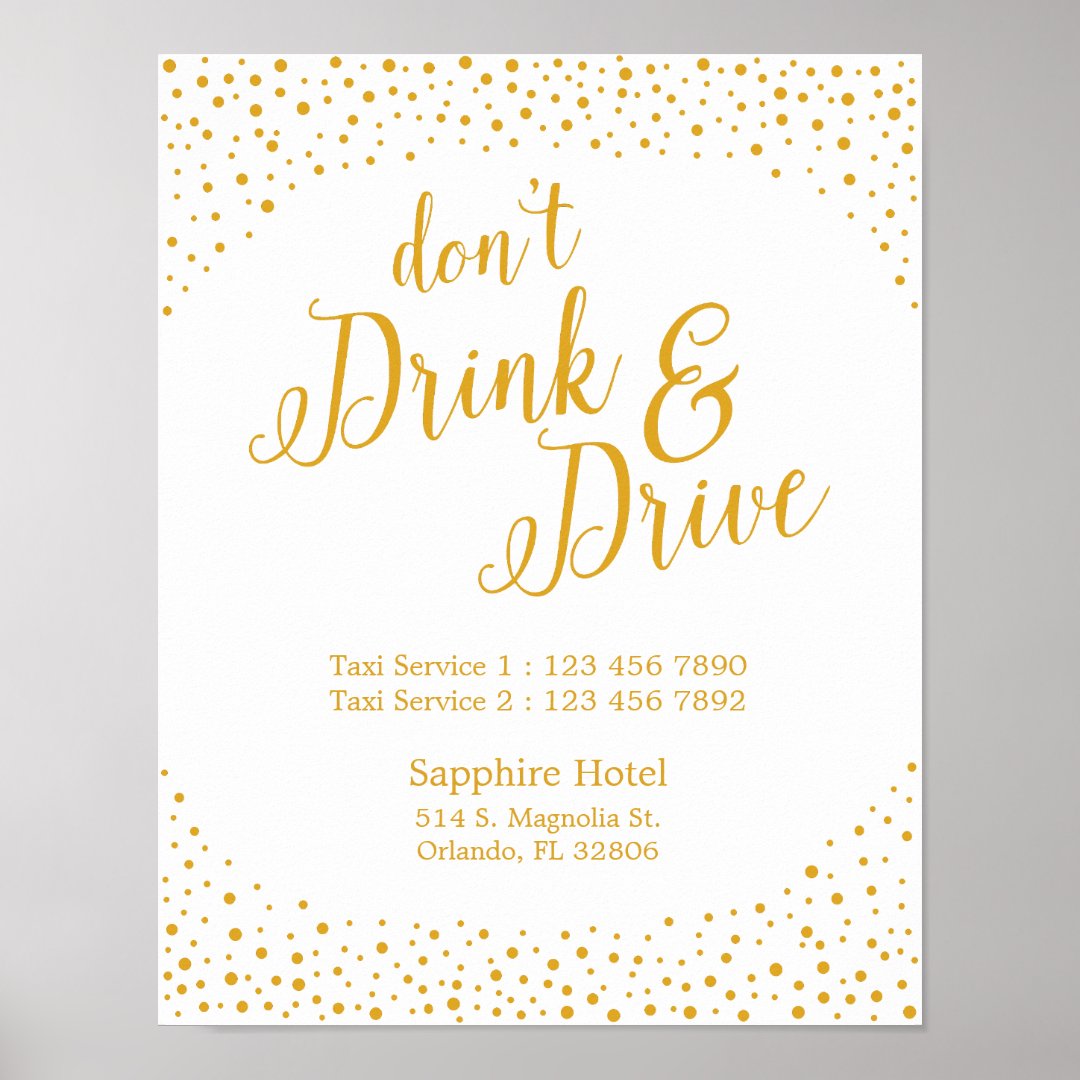 Wedding Sign – Don’t Drink & Drive Confetti Sign | Zazzle