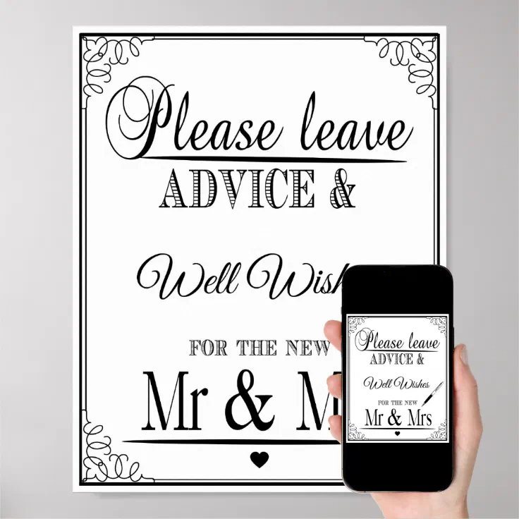 Wedding sign Please leave advice & well wishes | Zazzle