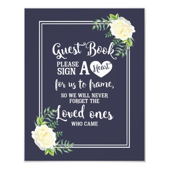 wedding sign, please sign a heart, floral rose | Zazzle.com