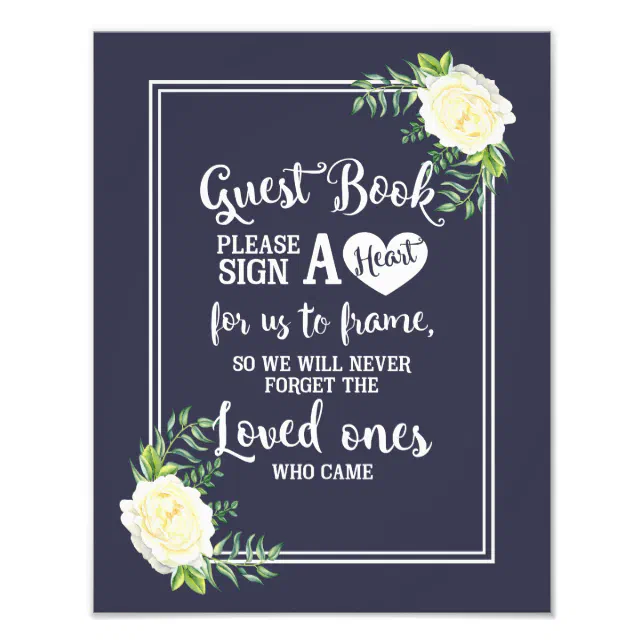 wedding sign, please sign a heart, floral rose | Zazzle