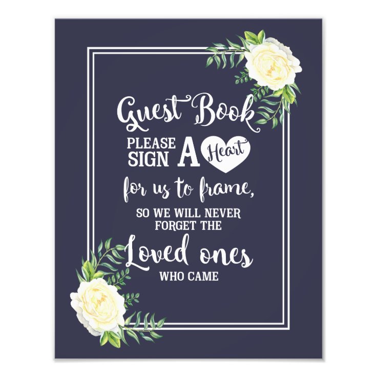 wedding sign, please sign a heart, floral rose | Zazzle