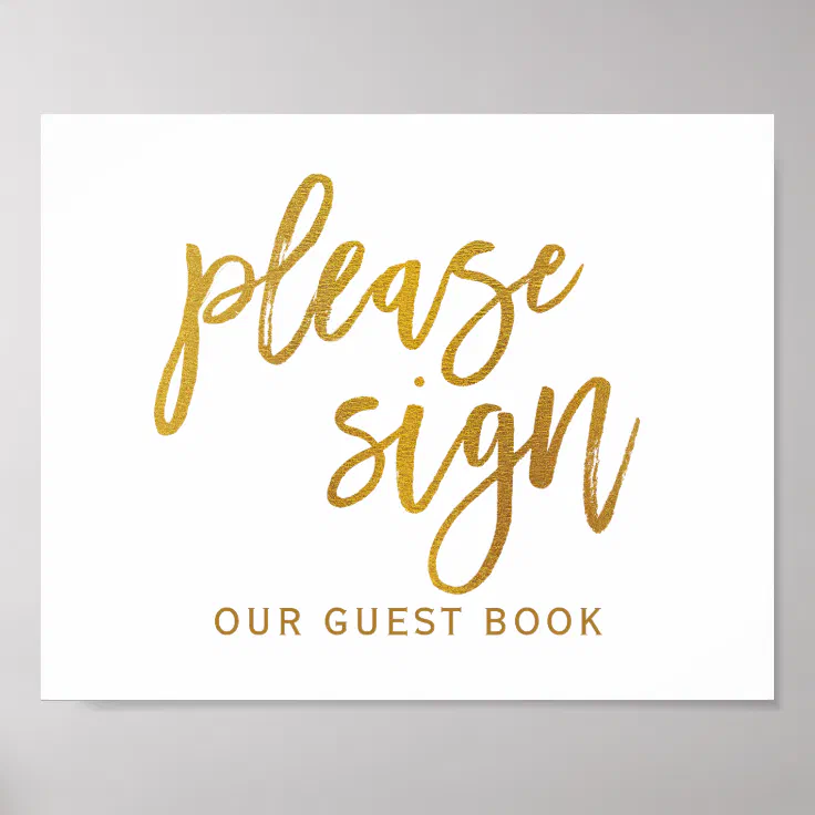 Wedding Sign "Please Sign" Typography | Gold Foil | Zazzle