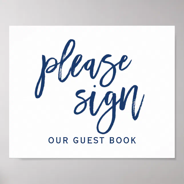 Wedding Sign "Please Sign" Typography | Navy Blue | Zazzle